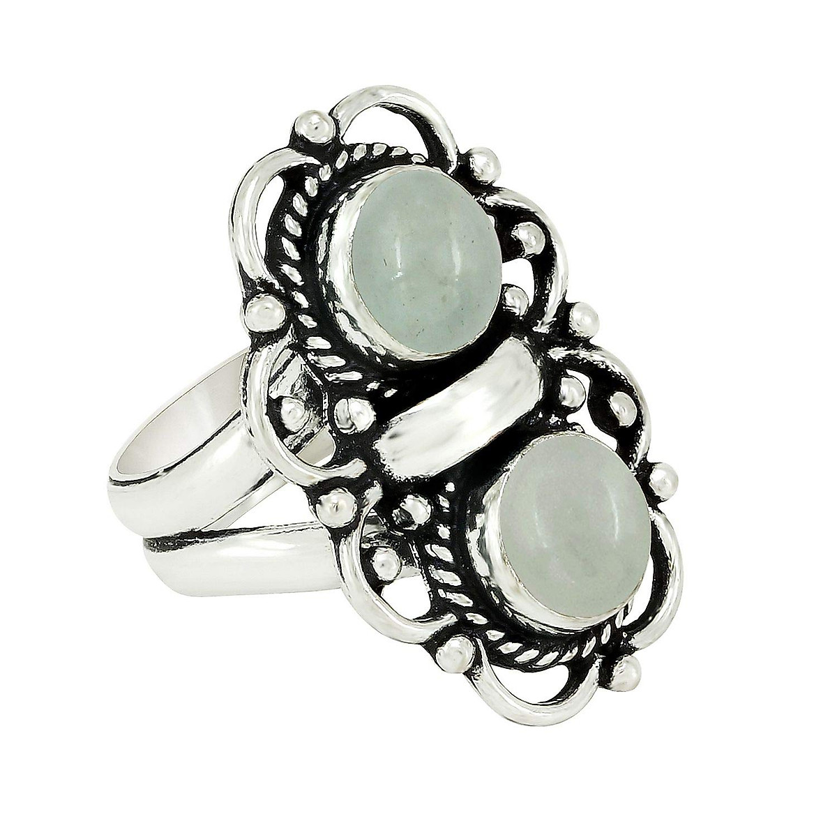 3, 40Cts Two Stone Natural Aquamarine 925 Silver Plated Ring Size 8 For Women, Handmade Green Stone March Birthstone Ring Jewelry Gift For Women Mom Wife