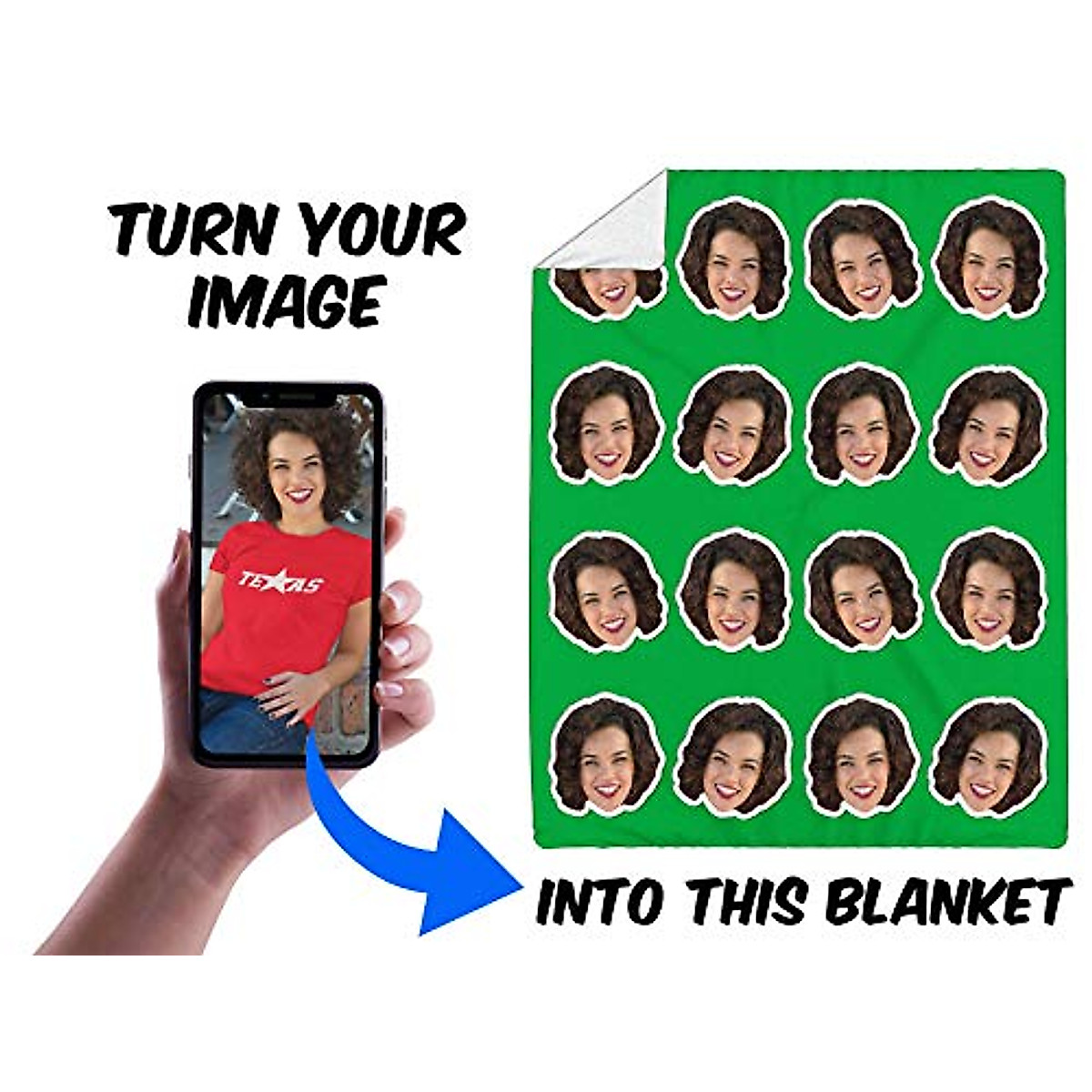 Custom Fleece Face Blanket, Ships from US - Print Your Picture, Photo - Best Personalized Funny Cozy Plush Keepsake Blanket for Women, Men