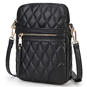 lola mae Small Quilted Crossbody Bag for Women Phone Pocket Shoulder Handbag Zipper Closure (Black)