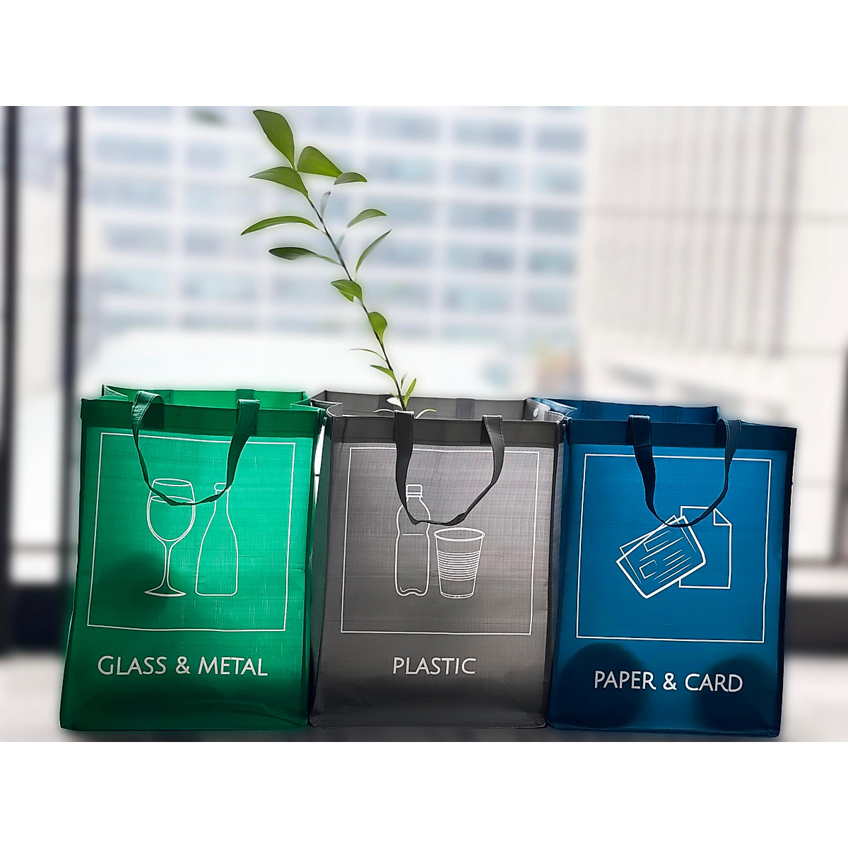 NYS CLOUD Reusable Recycling Bin Bags, 3-Pack Indoor and Outdoor Separate Waste Sorting Organizer Compartment Container, Waterproof Recycle Bins for Kitchen Home Office