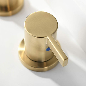 Phiestina 8 Inch 3 Hole 2 Handle Waterfall Widespread Brushed Gold Bathroom Sink Faucet with Metal Pop-Up Drain, WF040-1-BG