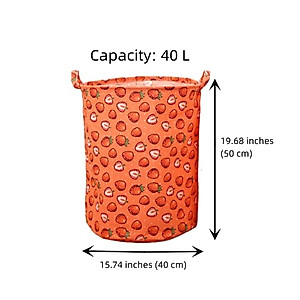 40L Laundry Basket, 100L Storage Bin, Collapsible Canvas Clothes Hamper, Closet Toy Organizer (Orange Strawberry Set)