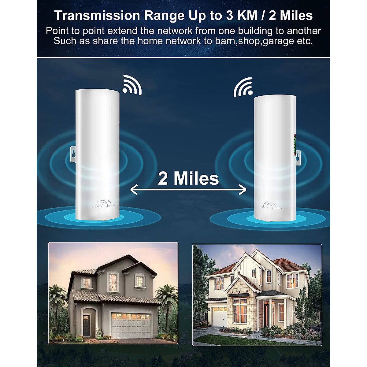 Wireless Bridge, bluedery 5.8G Outdoor CPE Point to Point Long Range Access with 14DBi High Gain Antenna, PoE Adapter, 2 RJ45 LAN Ethernet Port, 2-Pack
