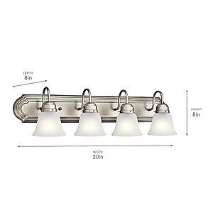 Kichler 30" 4-Light Vanity Bath Light in Brushed Nickel, Modern Bathroom Light with Clear Satin Etched Glass, (30" W x 8" H), 5338NIS