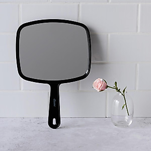 Diane Professional Quality Hand Mirror, Single Sided Hand Held Mirror with Handle for Salon, Barber, Vanity, Grooming, Shaving, and Travel, Medium, 7.5" x 10.75", Black