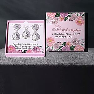 uqvn Bridesmaid Jewelry Set for Wedding of 4, Silver Bridesmaid Necklace Earrings, Gifts for Birdesmaid