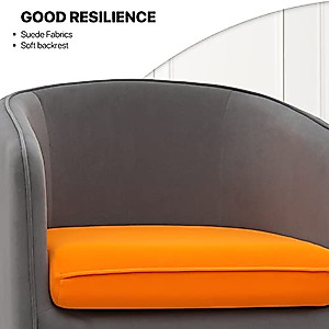 MoNiBloom Single Sofa Chair Modern Upholstered Accent Chair Armchair w/Backrest Pillow, Orange/Gray Contrasting Colors Upholstered Bedroom Barrel Chair Mid Century Modern Comfy Suede Singel Armchair