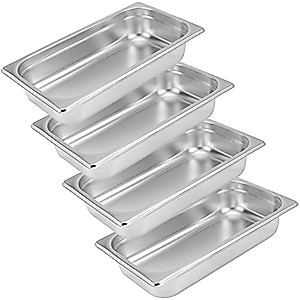 4 Pack 1/3 Size x 2.5 Inch Deep Steam Table Pan, 12.8"x6.9"x2.6" Stainless Steel Anti-Jam Hotel Pan for Food Warmer, Buffet Server, Restaurants and Catering Supplies, 22 Gauge