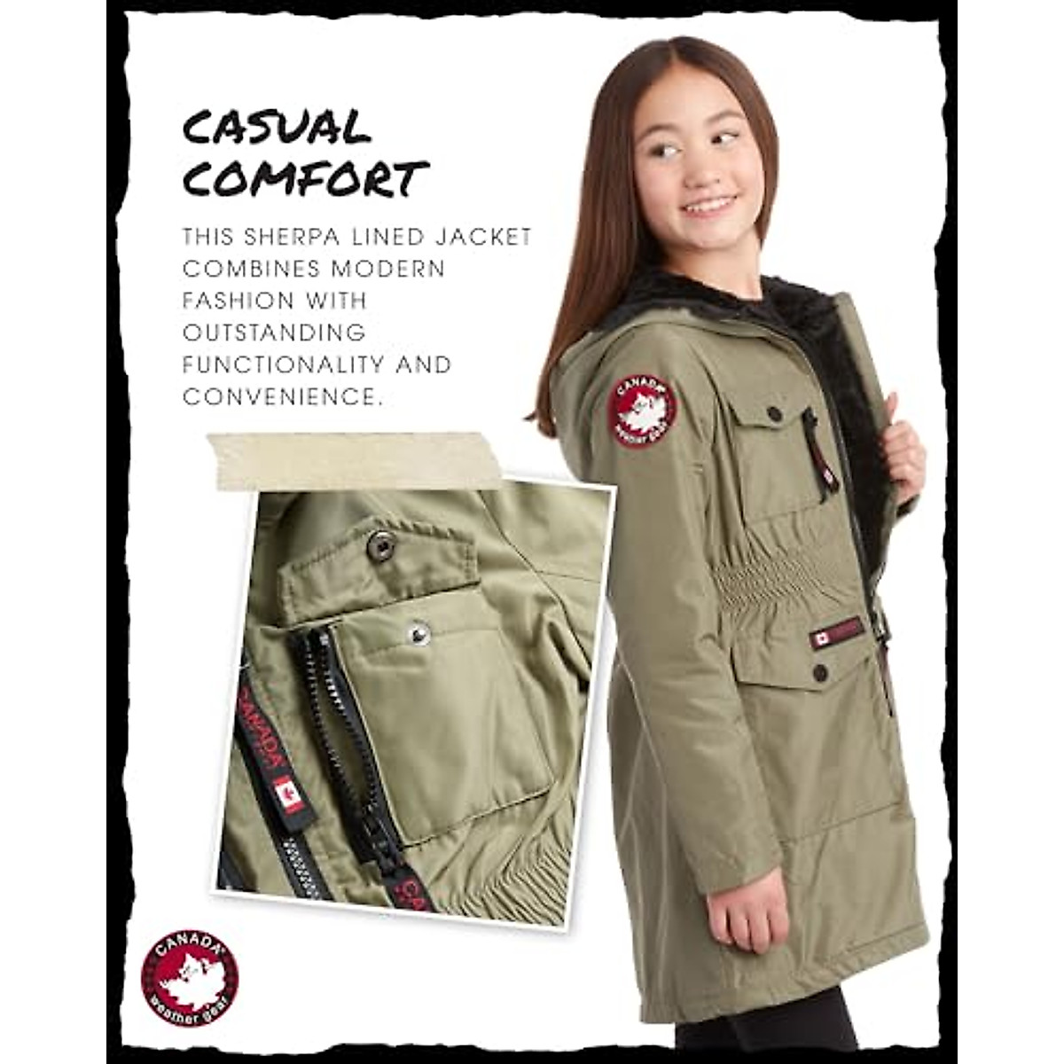 CANADA WEATHER GEAR Girls’ Winter Coat - Long Length Sherpa Lined Anorak Parka - Outerwear Jacket for Girls (7-16), Size 7/8, Sage