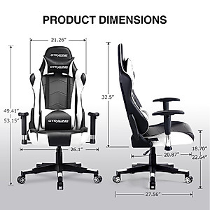 GTRACING Gaming Chair Racing Office Computer Ergonomic Video Game Chair Backrest and Seat Height Adjustable Swivel Recliner with Headrest and Lumbar Pillow Esports Chair (White)