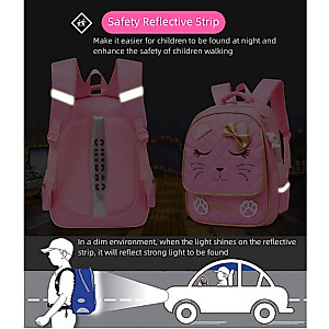 Girls Rolling Backpack Trolley School Bags Cat Face Print Travel Wheeled Carry-on Kids' Luggage