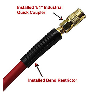 YOTOO Rubber Lead-in Air Hose 3/8-Inch by 10-Feet 300 PSI Heavy Duty, Kink Resistant, All-Weather Flexibility with 1/4-Inch Brass Male Fittings, Bend Restrictors, Red