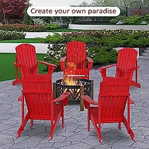Outsunny Wooden Adirondack Chair, Outdoor Patio Lawn Chair with Cup Holder, Weather Resistant Lawn Furniture, Classic Lounge for Deck, Garden, Backyard, Fire Pit, Red