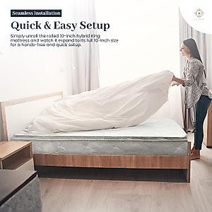 Aylas Furniture King Size Mattress- 10 Inch Hybrid King Mattress with High Density & Comfort Cold Foam with Continuous Coil Bonnell Springs - Eco-Friendly, Breathable Mattress King Size Medium Firm