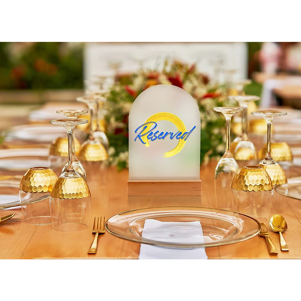 ORGANTEAM Acrylic Sign Blank Sheet with Wooden Stands Holders Wedding Table Numbers, 10 pack DIY 4x6 blank frosted Arch Signs for Wedding reception, Centerpiece, Decoration, Party,Anniversary, Event