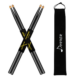 Donner Drum Sticks, 5A Drumsticks Classic Maple Wood Black Drumsticks With Storage Bag, 2 Pairs