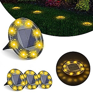 AIRSEE Solar Ground Lights 4 Pack, 24 LED, 2 Modes Solar Outdoor Lights, IP68 Waterproof LED Solar Disk Lights, Decorative Solar Garden Landscape Lighting for Lawn Pathway Deck Patio Yard Walkway