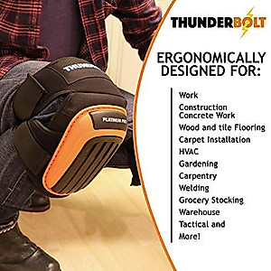 Thunderbolt Knee Pads for Men Construction Knee Pads for Work Knee Pads for Men and Women Gel Knee Pads Gardening Flooring Roofing Heavy Duty Gel Knee Pads Thick Foam Strong Adjustable Non-Slip Straps