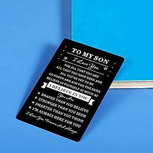 Inspirational Christmas Gifts to My Son from Mom I Love You Wallet Card Stocking Stuffers for Teen Boys Teenagers Engraved Valentine Birthday Graduation Back to School Coming-to-Age Gift for Him