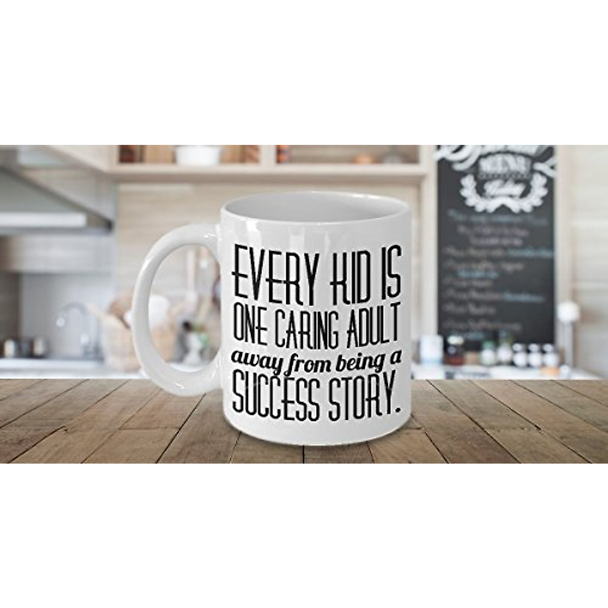 Teacher Mug (15 oz) Every Kid Is One Caring Adult Away From Being a Success Story Mugs With Quotes by Vitazi Kitchenware, Ceramic Coffee Cup - Gift for Coaches, Teachers, Social Workers (White)