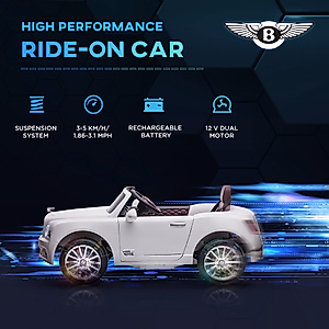 Aosom Bentley Mulsanne 12V Ride on Car, Battery Powered Car with Remote Control, Suspension, Startup Sound, LED Lights, MP3, Horn, Music, Forward and Backward, 2 Motors, White