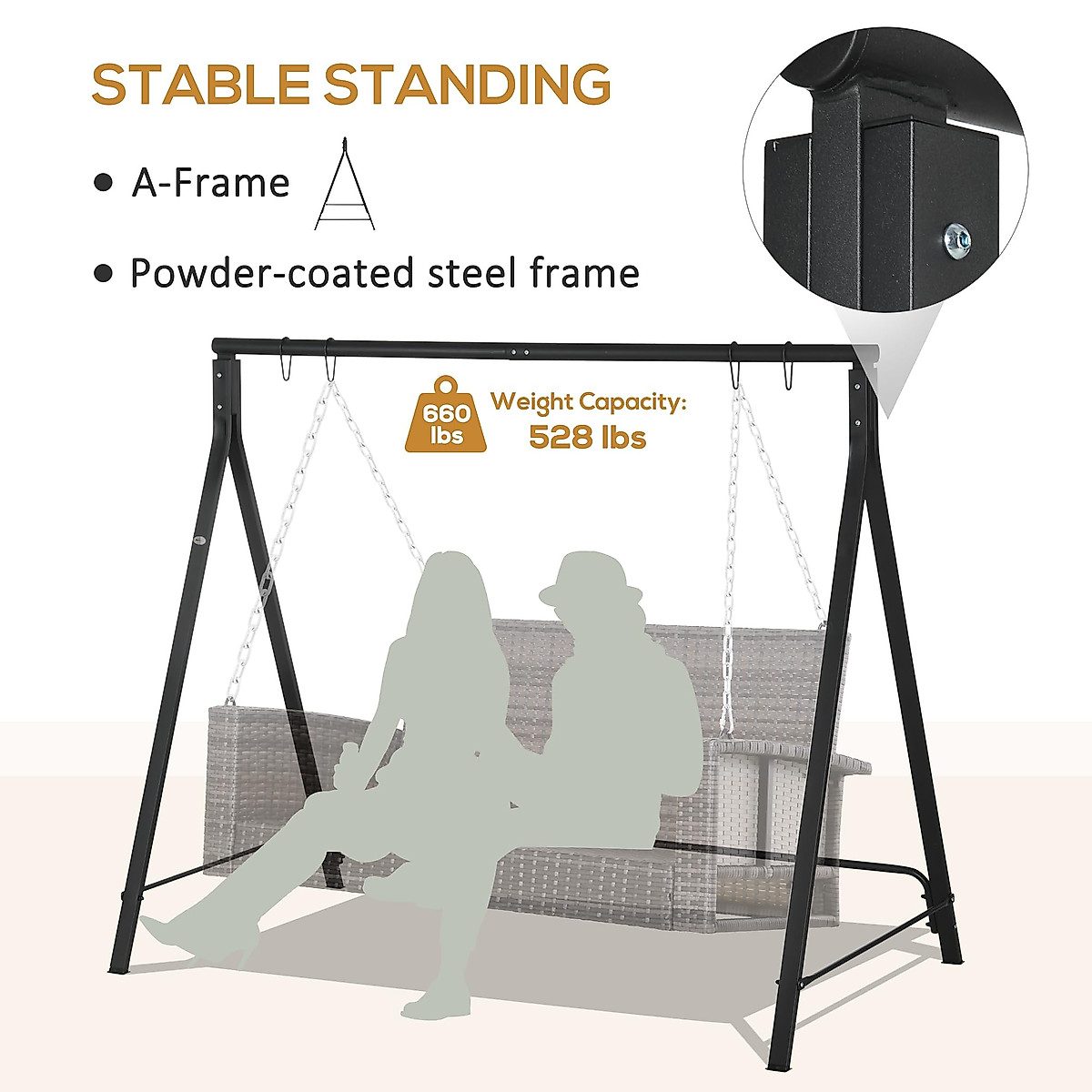 Outsunny Metal Porch Swing Stand, Heavy Duty Swing Frame, Hanging Chair Stand Only, 660 LBS Weight Capacity, for Backyard, Patio, Lawn, Playground, Black