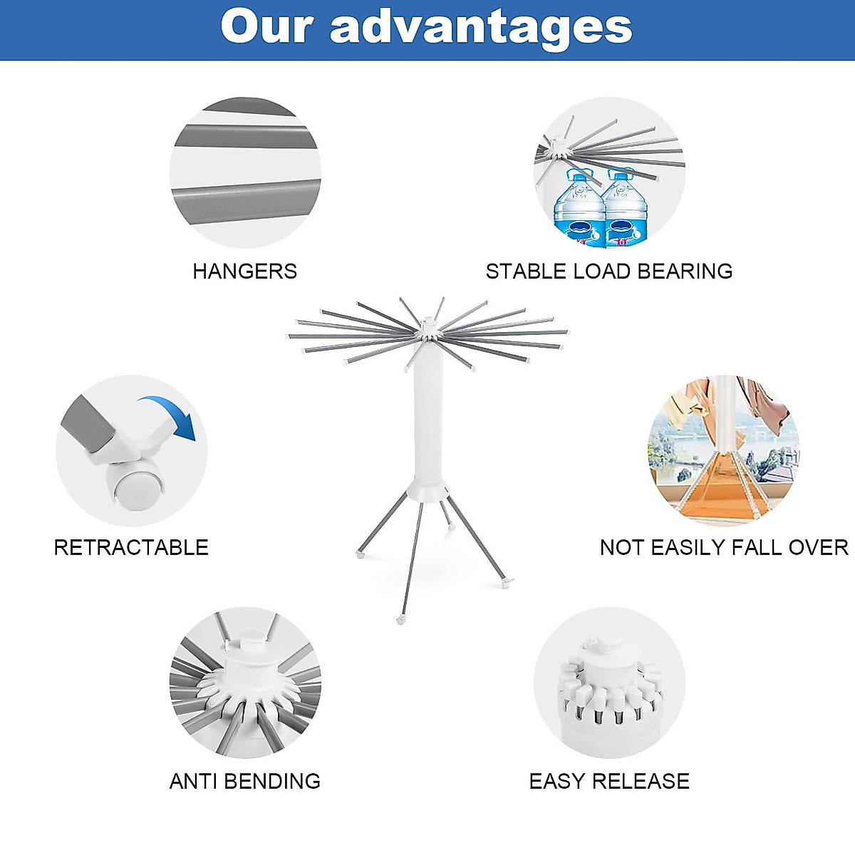 Tripod Clothes Drying Rack, Octopus Cylinder Clothes Drying Rack, Portable Tripod Laundry Drying Rack, Clothing Coat Rack Stand Foldable Outdoor, Aluminum Clothes Hanger for Home Outdoors Travel