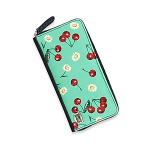 Liquorbrand Cherry Daisy Green Women's Zip Around Wallet