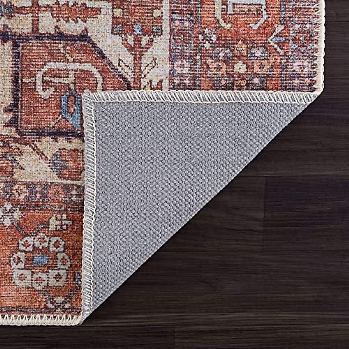 Bloom Rugs Washable 4x6 Rug - Red/Orange/Beige Traditional, Distressed Area Rug for Living Room, Bedroom, Dining Room and Kitchen - Exact Size: 4' x 6'