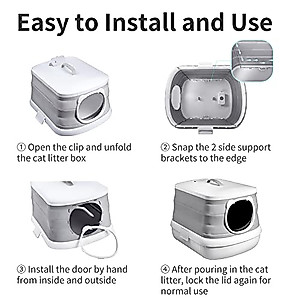 FLARUZIY Cat Litter Box, Foldable Large Portable Litter Box with Shovel Storage Space, Prevents Urine and Litter Leakage, Fully Enclosed Litter Box Isolates Odor, Portable for Outdoor Travel