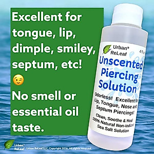 Urban ReLeaf Unscented Piercing Solution ! Non-Iodized Sea Salt Healing Soak. Lip, Tongue, Septum, Dimple, Mouth. NO Scent. Ready to use. Made Fresh in USA.