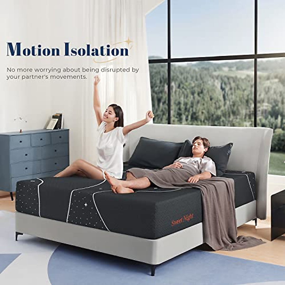 Sweetnight King Mattress, 12 Inch Gel Memory Foam Mattress in a Box, King Size Medium Firm Mattress for Motion Isolation & Pressure Relief, Gray, Starry Night