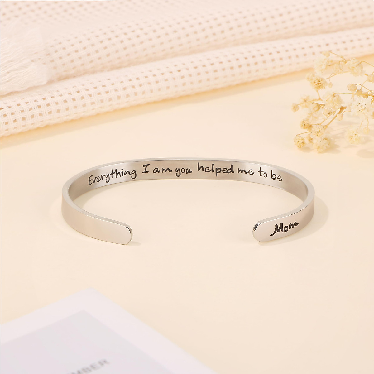 JoycuFF Mothers Day Gifts, Birthday Gifts for Mom, Christmas Gift for Mother Mom Mama Mum Mommy Gratitude Bracelet Present Encouragement Cuff Bangle Engraved