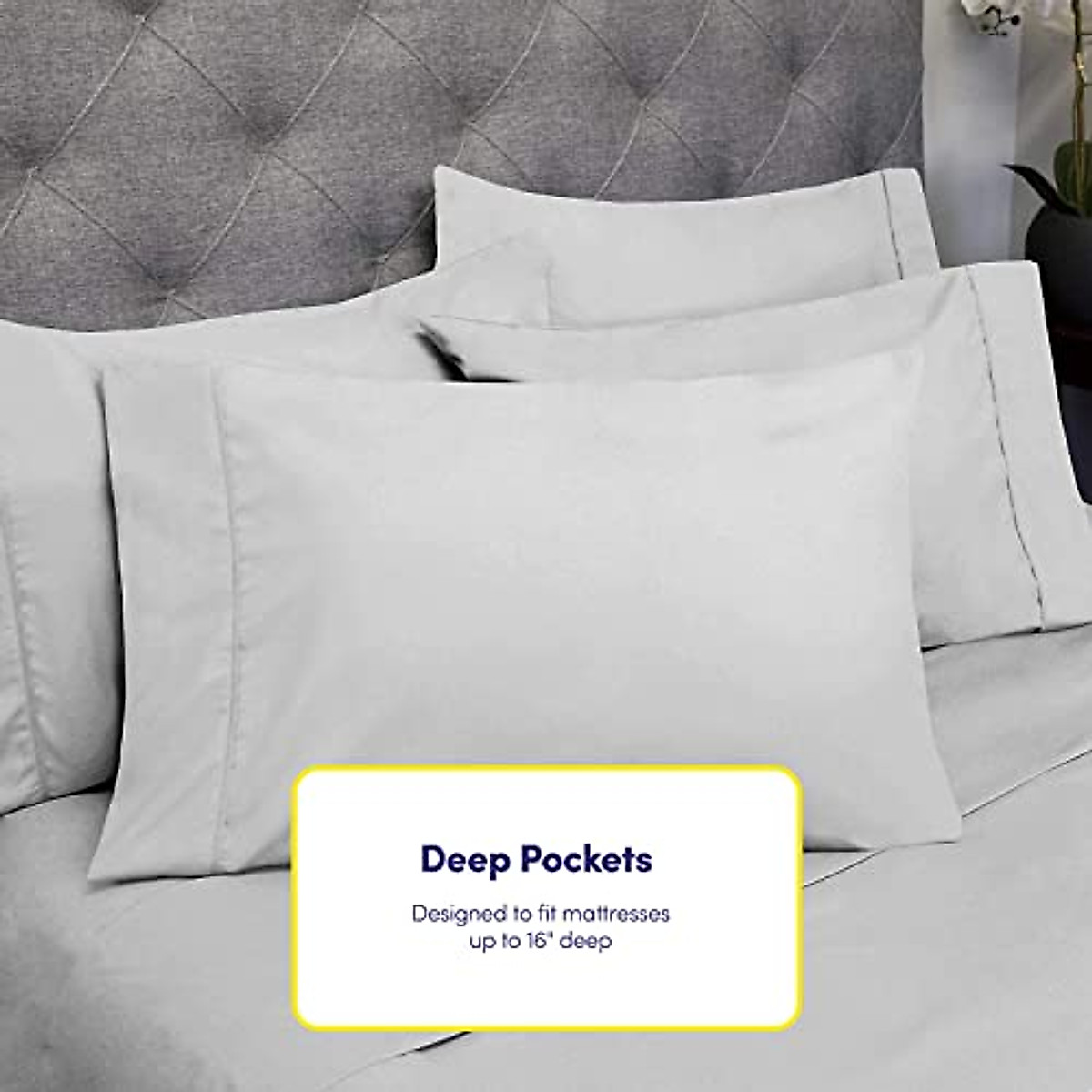 Queen Sheets Silver - 6 Piece 1500 Supreme Collection Fine Brushed Microfiber Deep Pocket Queen Sheet Set Bedding - 2 Extra Pillow Cases, Great Value, Queen, Silver