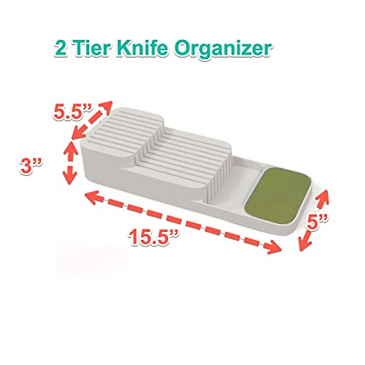 2022 Latest Kitchen Organizer Cutlery Storage Tray Knife Holder Drawer Storage for Spoons, Forks, Knives Tableware Organizer Knives Block Rack Set Cabinet Stand Multi-Purpose 15.5" (Knives White)