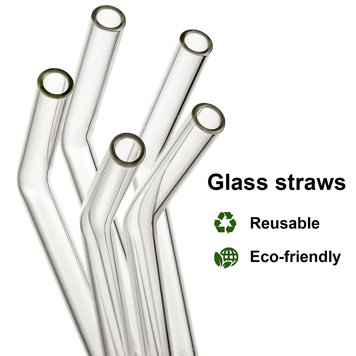 LIFEHIM Reusable Straws Glass Clear: 32 Pack Glass Straws Long Drinking Straws Bendy Wide Smoothie Straw Large Cocktail Straws for Drinks