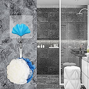 SELEWARE Adhesive Hooks 20Ib(Max), Heavy Duty Decorative Wall Hooks for Hanging, Waterproof and Oilproof Seamless Hooks for Wall Indoor Kitchen Bathroom Office, Blue Ginkgo Leaf, 4 Pack