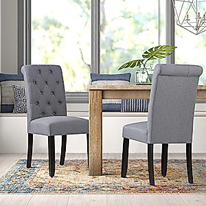 VICTONE Dining Chair Fabric Tufted Upholstered Design Armless Chair Set of 2 (Grey)