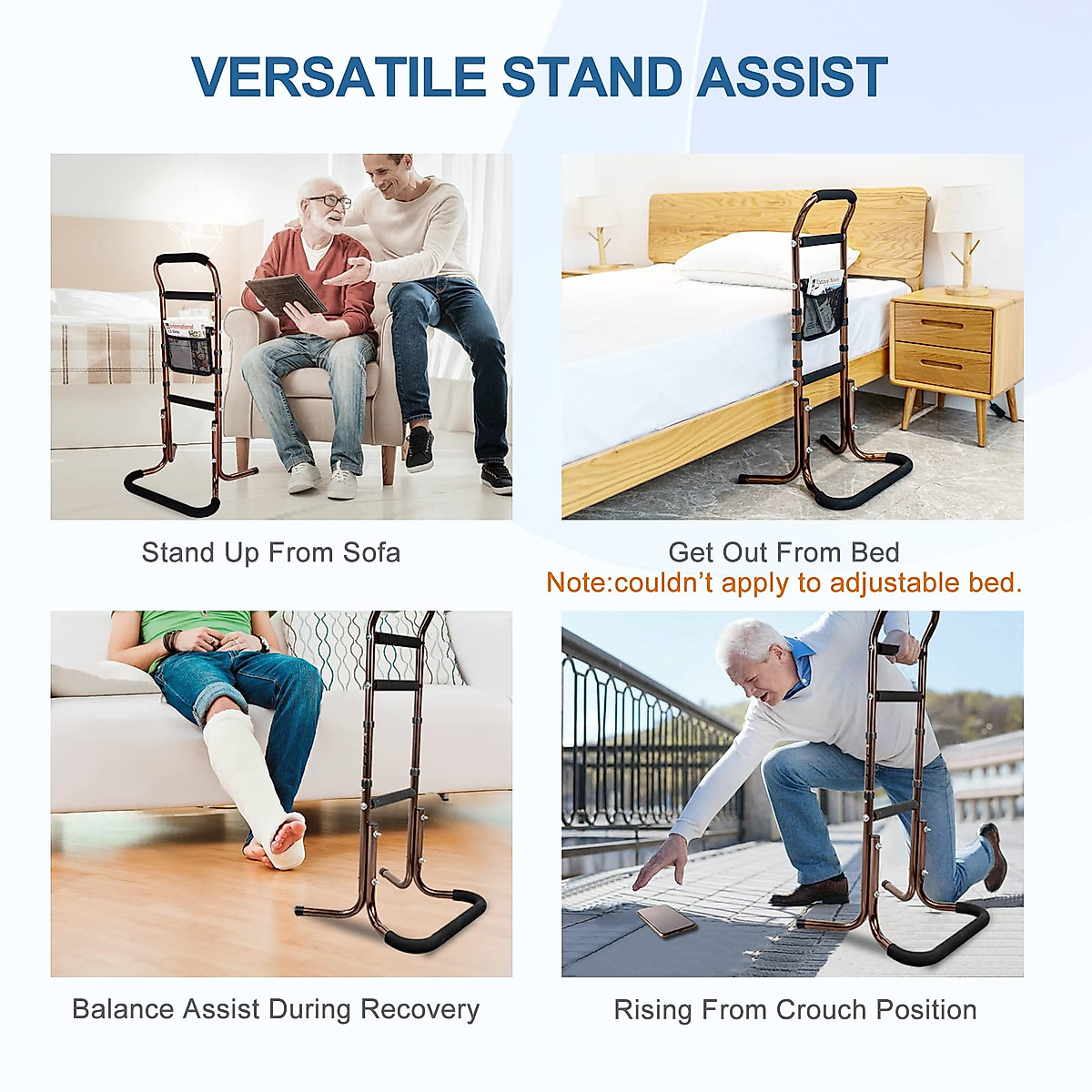 HEPO Chair Lift Assist Devices for Seniors with Multiple Handles, Height Adjustable Chair Stand Assist with Storage Pocket for Elderly Rise from Seated Position, Bed, Couch, Recliner Chair