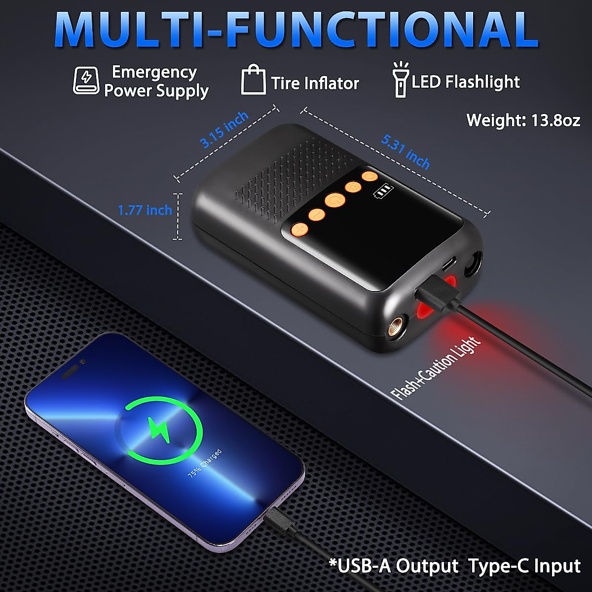 Tire Inflator Portable Air Compressor, 2X Faster Cordless Air Pump for Car, Rechargeable Tire Inflator with Pressure Gauge 150PSI, Mini Bike Tire Pump, Portable Tire Inflator for Car Ball Bicycle Pump