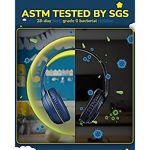 Kids Headphones for School Toddler Wired with Microphone Plug in Bulk Boys Headset Girls 3+ Year Old Blue Green shareport Phones Teen Volume Control Airplane Two People Childrens Babies Over Ear