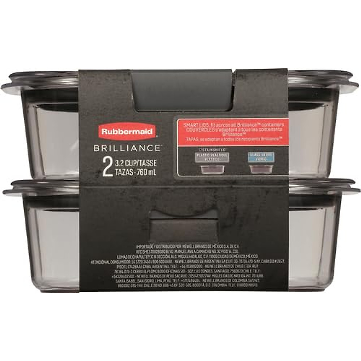 Rubbermaid Brilliance Food Storage Container, Medium, 3.2 Cup, Clear, 2-Pack (2025333)