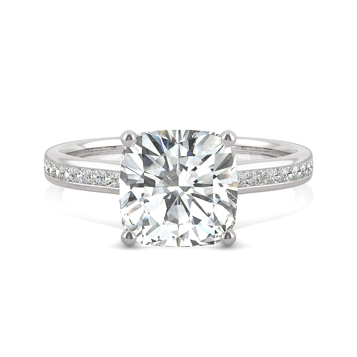 14K White Gold Moissanite by Charles & Colvard 8mm Cushion Engagement Ring-size 6.5 2.58cttw DEW