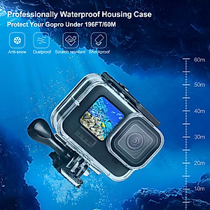 60M Waterproof Case, 196FT Underwater Protective Housing Case for Hero11 Hero10 Hero9 Black, with Quick Release Mount and Thumbscrew