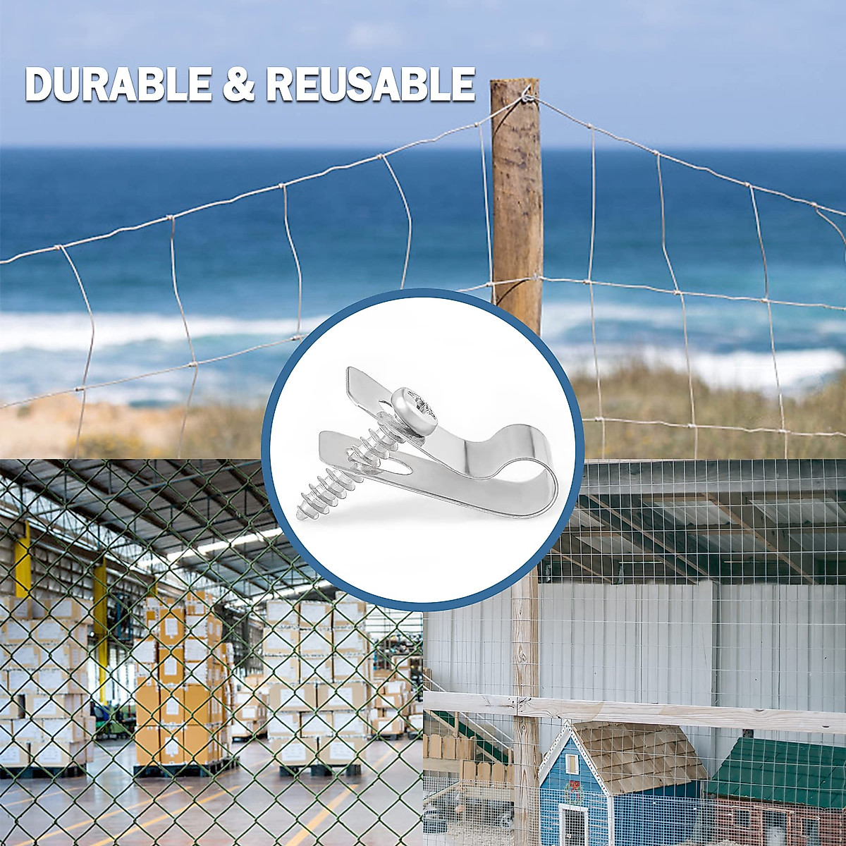 Wire Fence Clips 100 Pcs Stainless Steel Fence Wire Clamps with 100 Pcs Screws, Chicken Cattle Wire Fencing Clips Welded Wire Fence Clamps for 6-16 Gauge