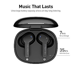 xtremtec Bluetooth Noise Cancelling Wireless Earbuds for iPhone/Android, in-Ear Sweatproof Stereo Bass Headphones, Immersive Sound Bluetooth 5.2 Earphones with Microphones,En-able Computer (Black)