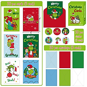 RINOLY Set of 30 Christmas Cards Bulk Boxed with Envelopes and Stickers,6 Assorted Designs Christmas Cards, Holiday Christmas Greeting Cards Bulk-4x6 inch