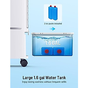 Paris Rhône Evaporative Air Cooler, 3-in-1 Portable Air Conditioners, Air Conditioner Portable for Room, Windowless AC Fan with Remote,120° Oscillation, 3 Wind Speeds, Swamp Cooler for Bedroom Office