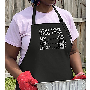 Funny Aprons for Men Grill Timer Beer Count Funny Grilling Apron Two Pocket Man Apron Black [PPP]