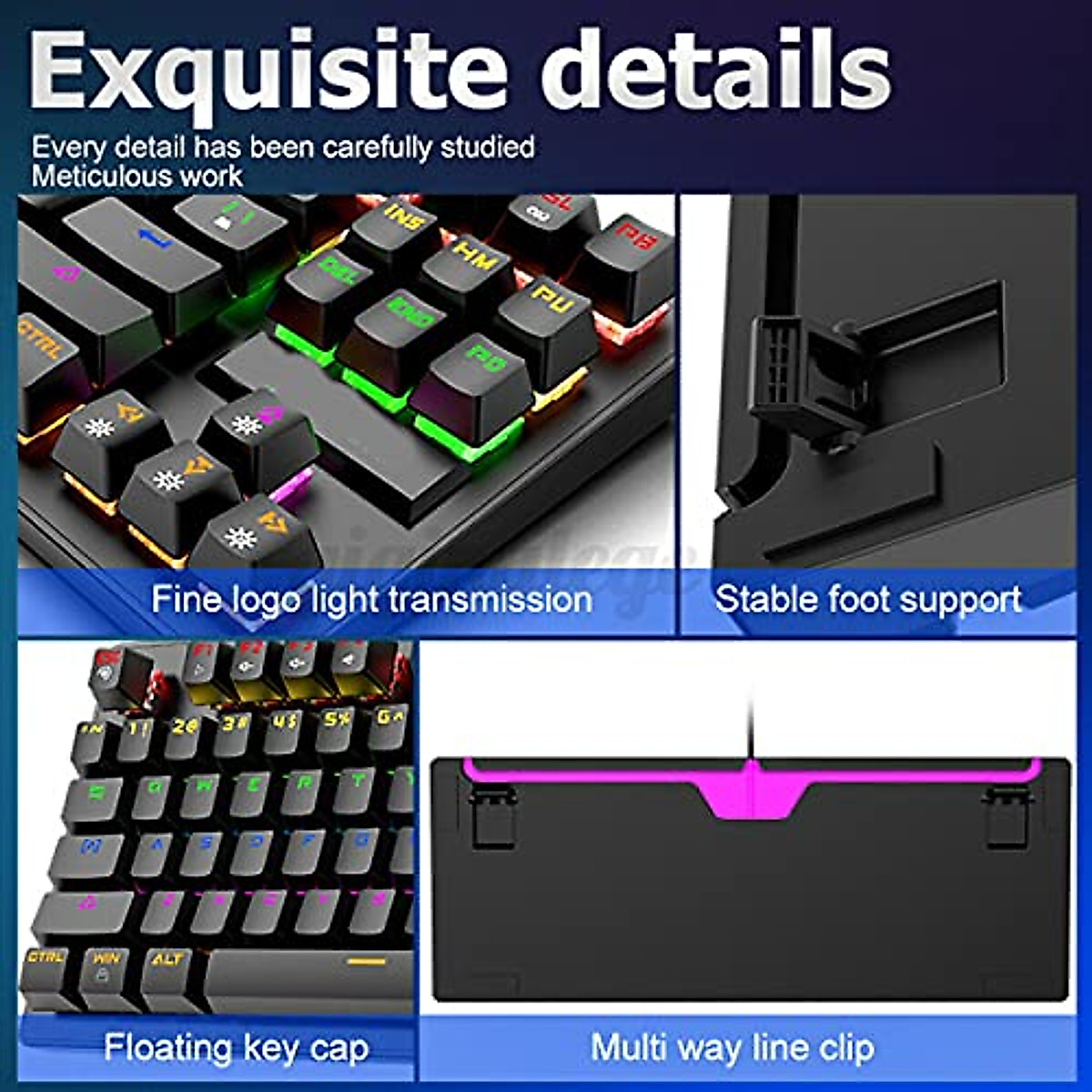 Mechanical Gaming Keyboard, LED RGB Backlit Compact 87 Keys Mini Wired Office Keyboard with Blue Switch for Windows Laptop PC Mac - Blue